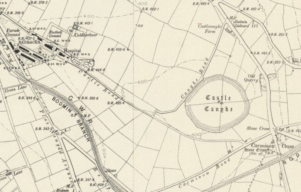 19th century Castle Canyke Ancient Fort Map - Kowethas Ertach Kernow