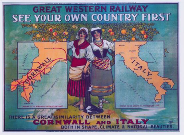 GWR – Cornwall & Italy Poster - Kowethas Ertach Kernow