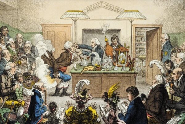 1802 satirical cartoon by James Gillray showing a Royal Institution ...