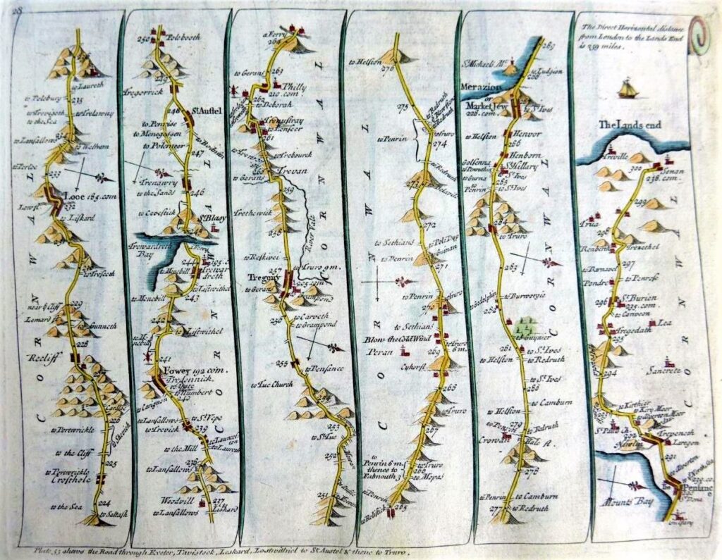 Emanuel Bowen [1694-1767] Road Map - Kowethas Ertach Kernow