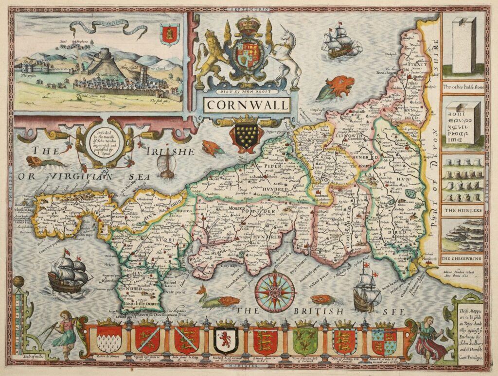 John Speed map of Cornwall 1610 - Kowethas Ertach Kernow