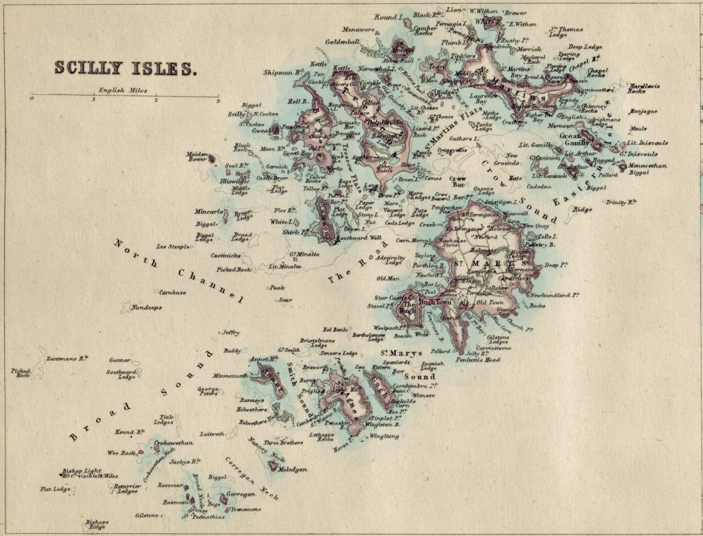 Scilly Isles map by John Bartholomew (1874) - Kowethas Ertach Kernow