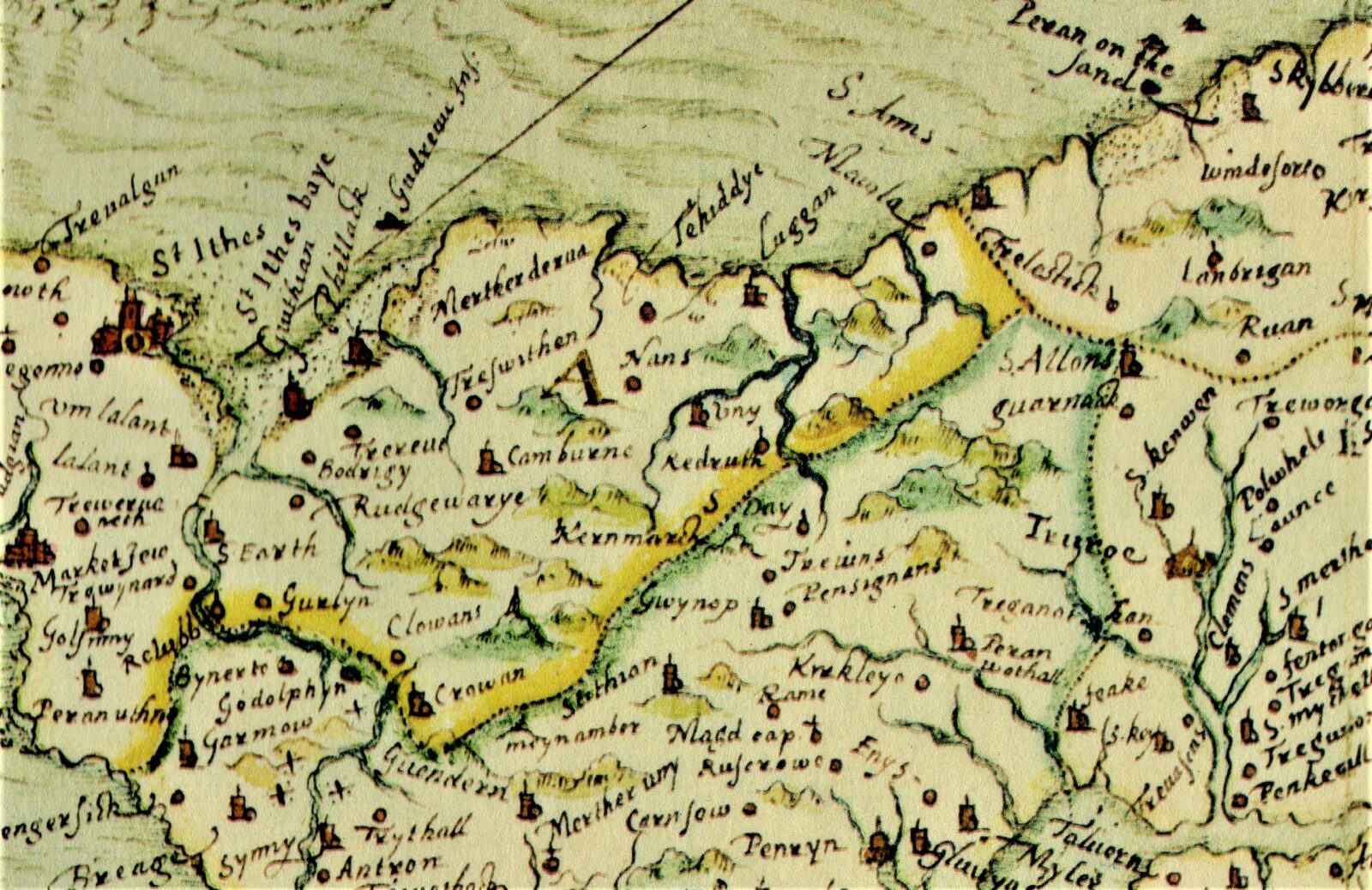 Map by John Norden – Showing Camborne & Redruth - Kowethas Ertach Kernow