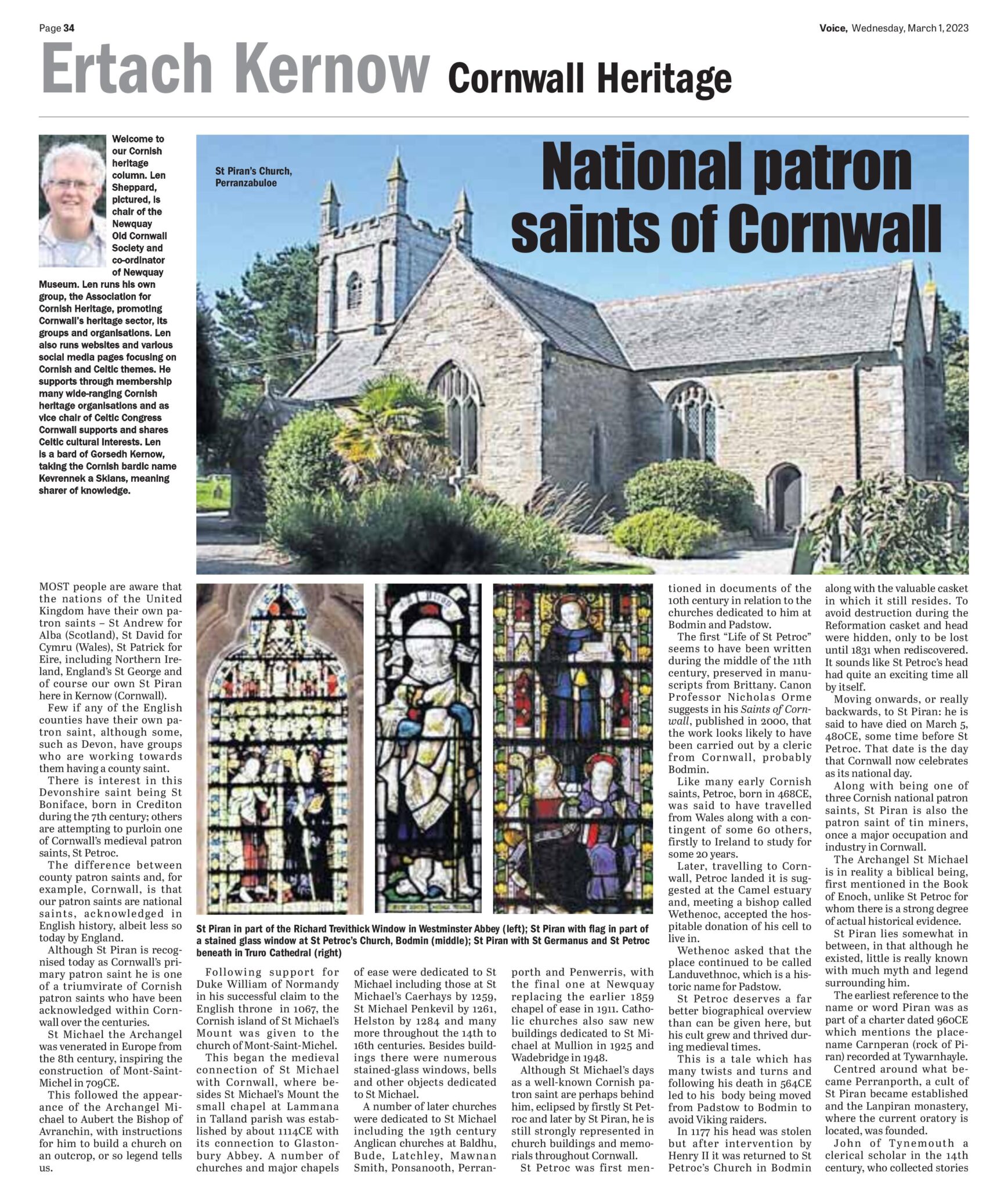 National patron saints of Cornwall - Piran, Petroc, Michael