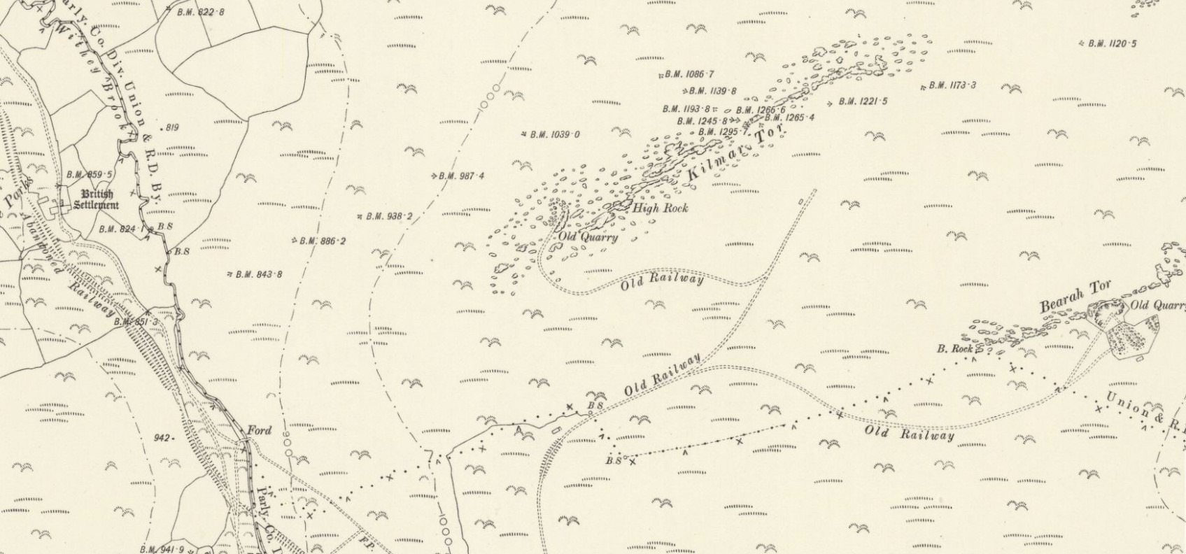 Kilmar Tor Quarry & rail lines – OS Map 1907 - Kowethas Ertach Kernow