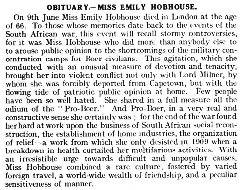 Emily Hobhouse a Cornish humanitarian remembered & honoured