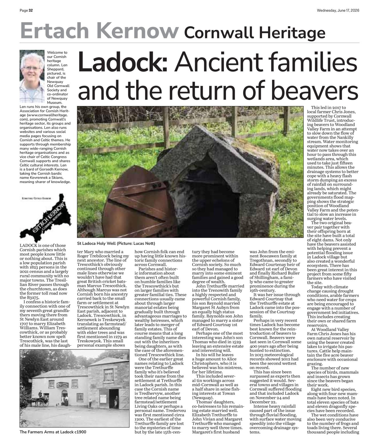 Ladock: Ancient families, The return of beavers - Kowethas Ertach Kernow